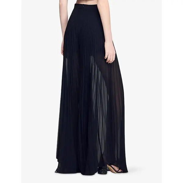 Sandro Pleated Wide-leg Woven Trousers
