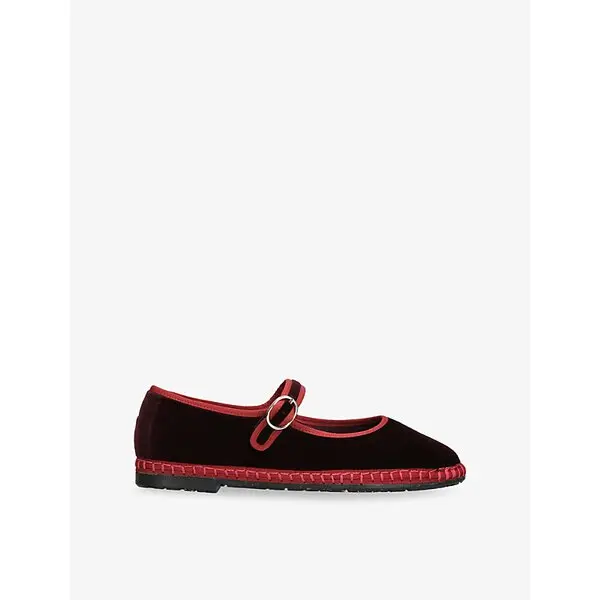 FLABELUS Borris Cotton Mary Jane Flats - Wine