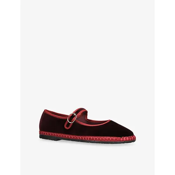FLABELUS Borris Cotton Mary Jane Flats - Wine