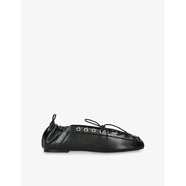 GANNI Eyelets Lace-up Vegan Leather Ballerinas