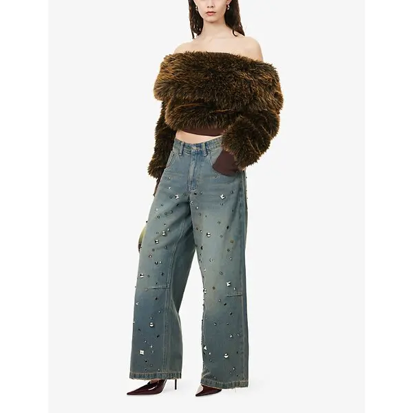 JADED LONDON Studded Wide-leg Denim Jeans