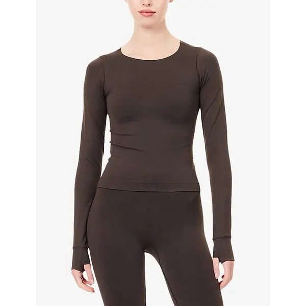 ADANOLA Seamless Long Sleeve Workout Top - Coffee Bean