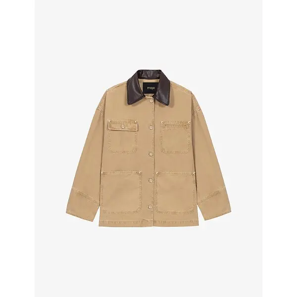 Maje Collared Denim Jacket With Pleated Back