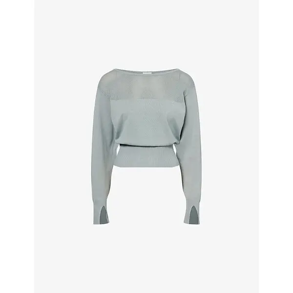 ADANOLA Long-sleeve Mesh-panel Knit Top