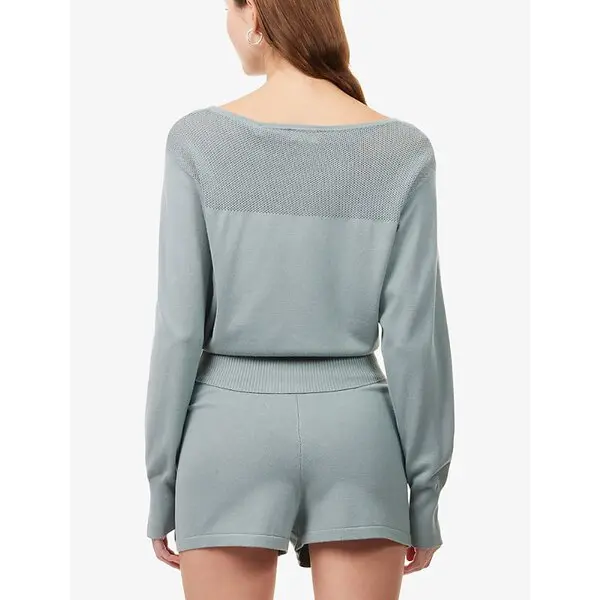 ADANOLA Long-sleeve Mesh-panel Knit Top