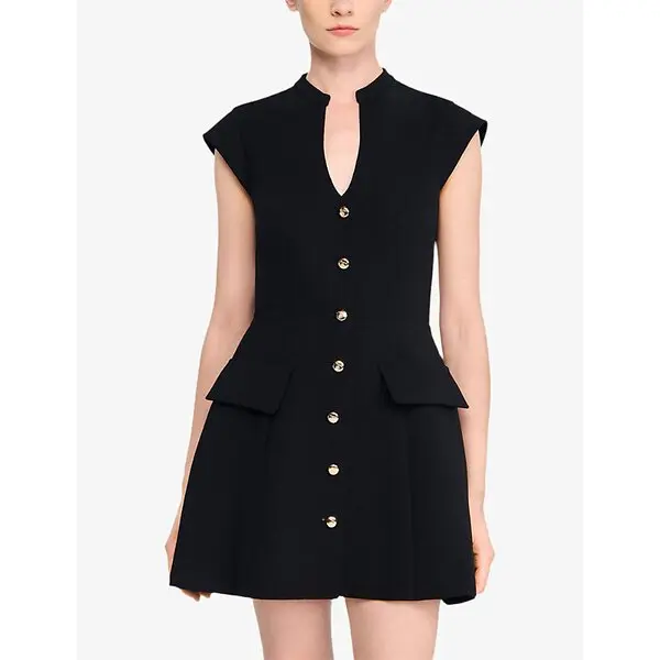 Sandro Capped-sleeves Buttoned Knitted Mini Dress
