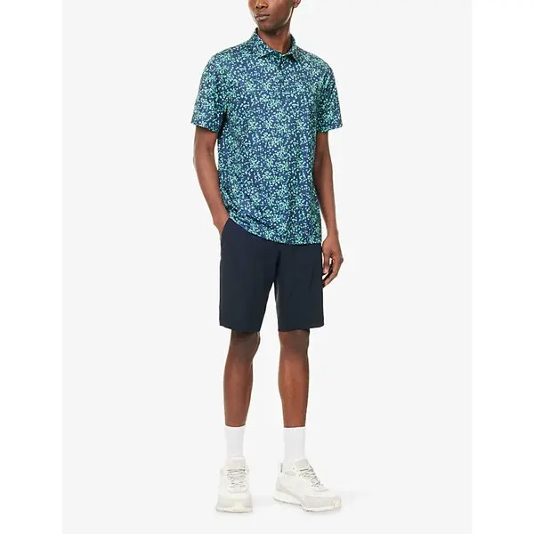 G/fore Floral-print Short-sleeve Jersey Polo Top
