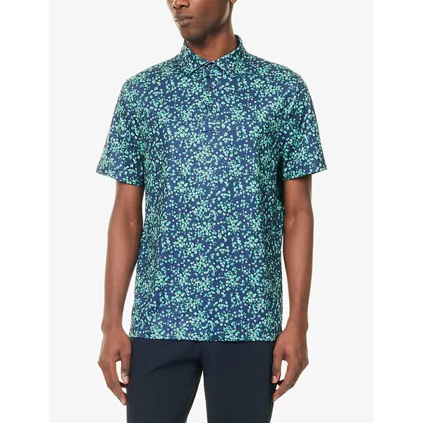 G/fore Floral-print Short-sleeve Jersey Polo Top
