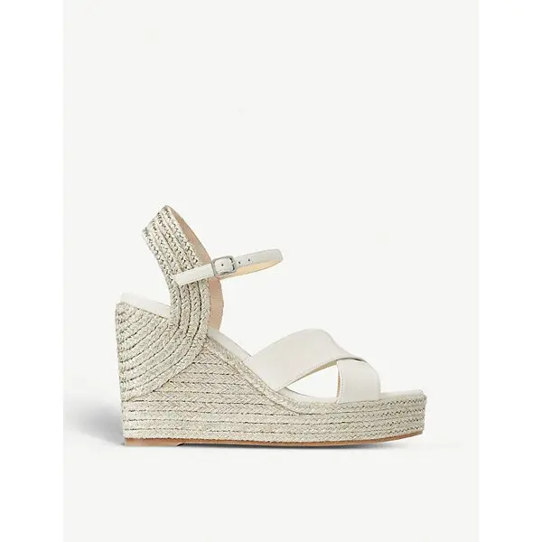 JIMMY CHOO Dellena 100 Leather Wedge Sandals - Latte