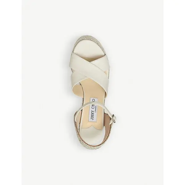 JIMMY CHOO Dellena 100 Leather Wedge Sandals - Latte