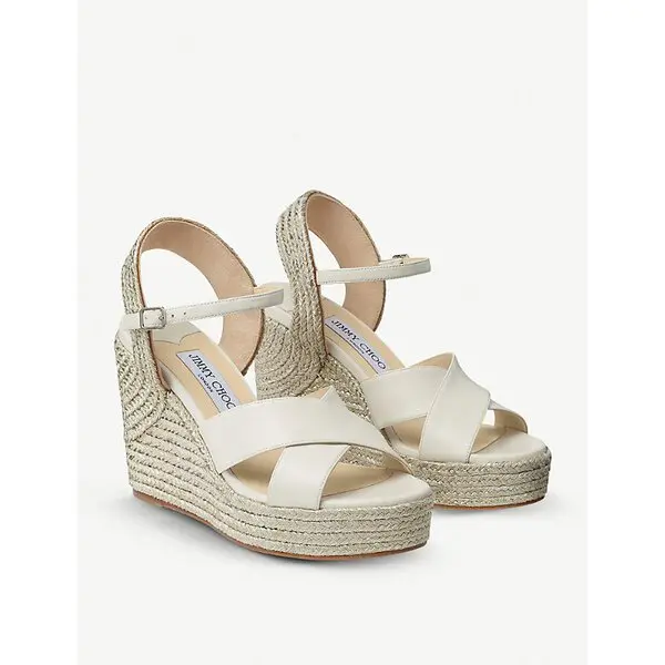 JIMMY CHOO Dellena 100 Leather Wedge Sandals - Latte