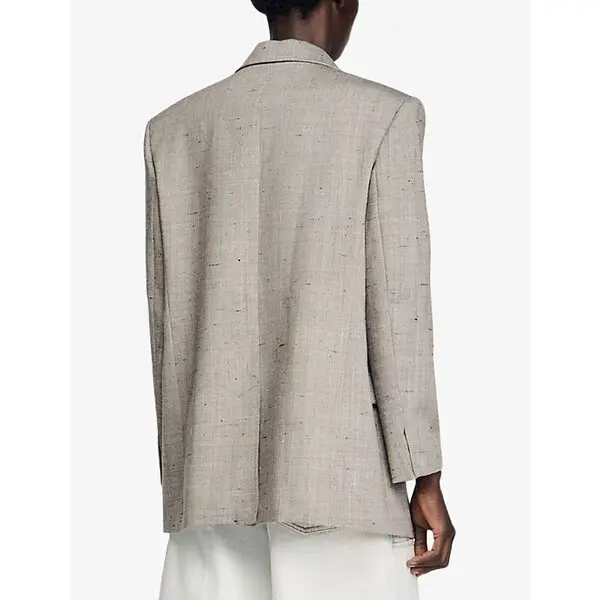 Sandro Wool-blend Checked Jacket With Flower Brooch