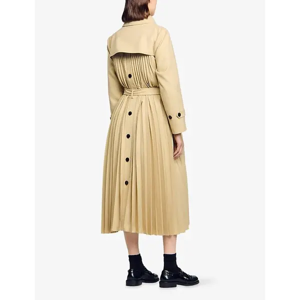 Sandro Belted-waist Double-breasted Stretch-woven Trench - Beige