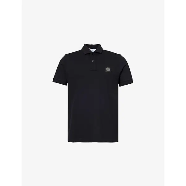 Stone Island Brand-patch Regular-fit Stretch-cotton Polo Shirt - Black
