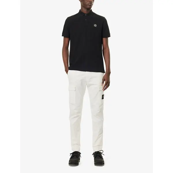 Stone Island Brand-patch Regular-fit Stretch-cotton Polo Shirt - Black