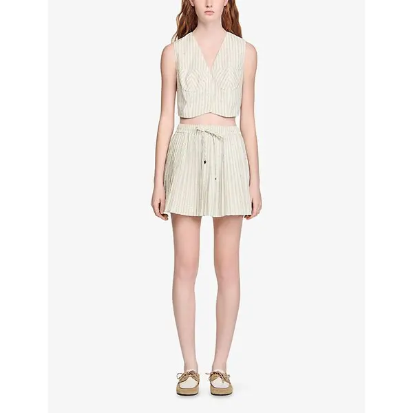Sandro Striped Cropped Woven Top