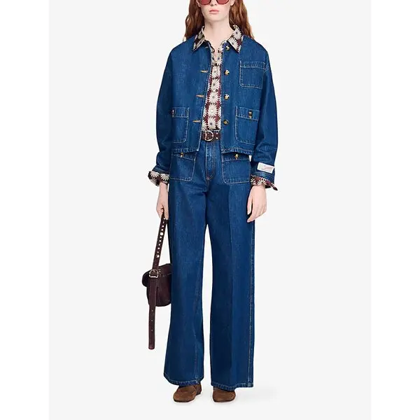 Sandro Buttoned Denim Jacket - Deep Blue