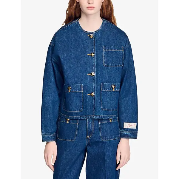 Sandro Buttoned Denim Jacket - Deep Blue
