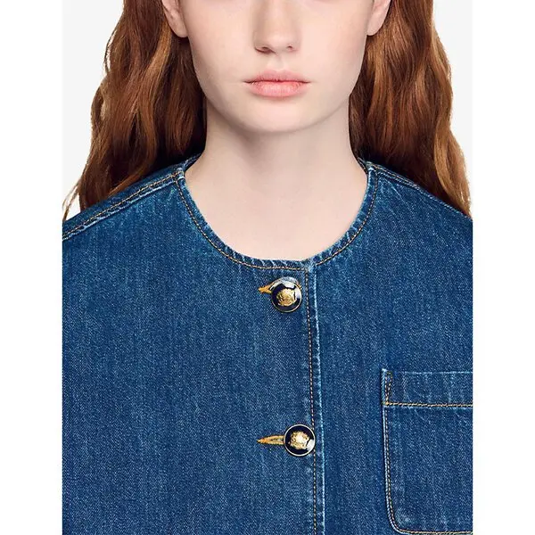 Sandro Buttoned Denim Jacket - Deep Blue