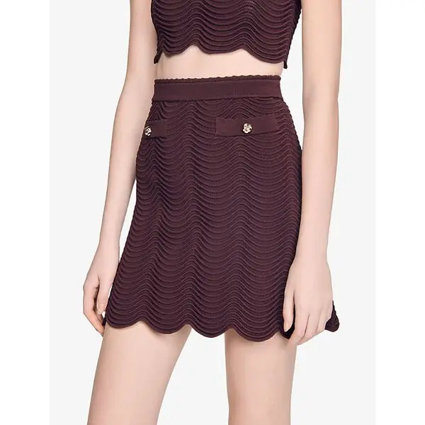 Sandro Button-embellished Stretch-knit Mini Skirt - Brown