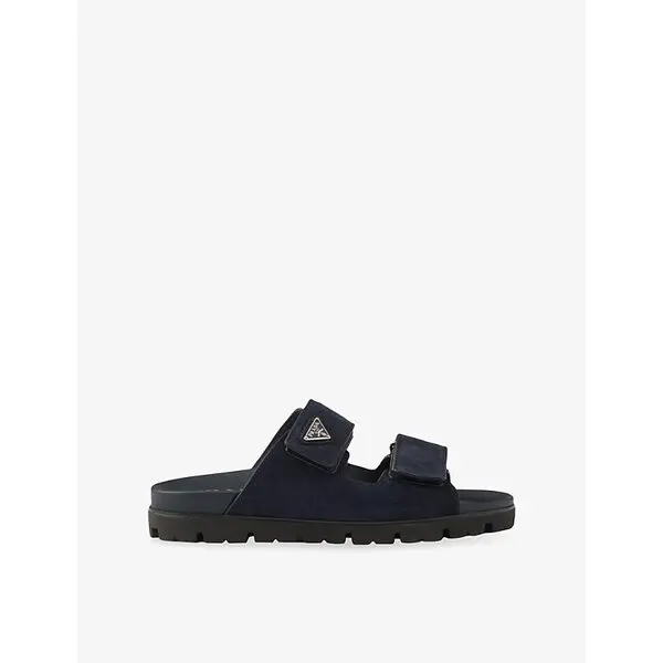 Prada Logo-embellished Suede Sandals - Blue