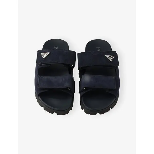 Prada Logo-embellished Suede Sandals - Blue
