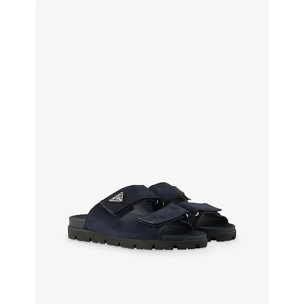 Prada Logo-embellished Suede Sandals - Blue