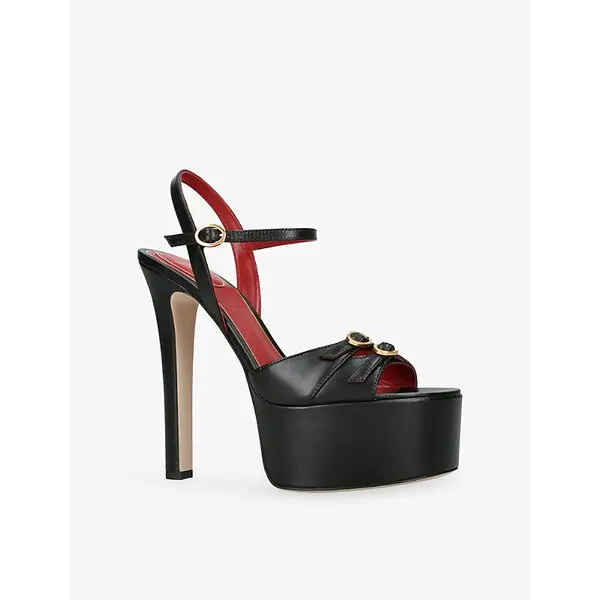 Valentino Garavani Crasher 145 Leather Platform Sandals - Black