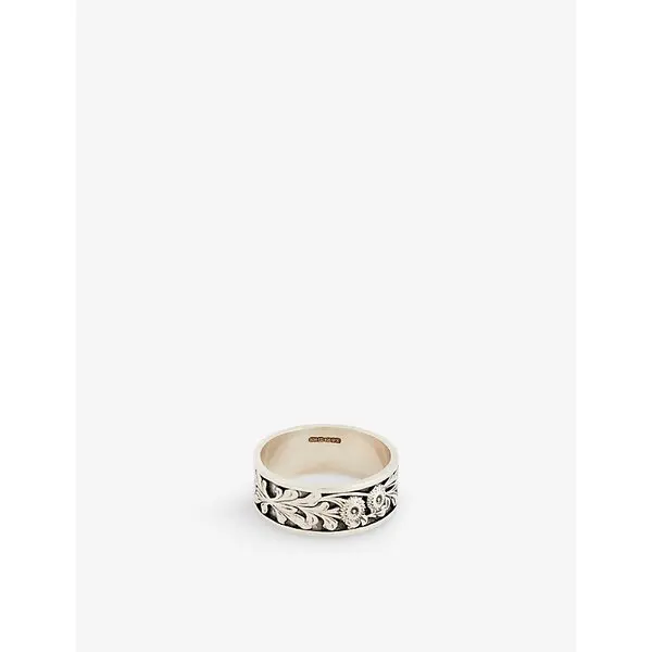 SERGE DENIMES Embossed Sterling And Cubic Zirconia Ring - Silver