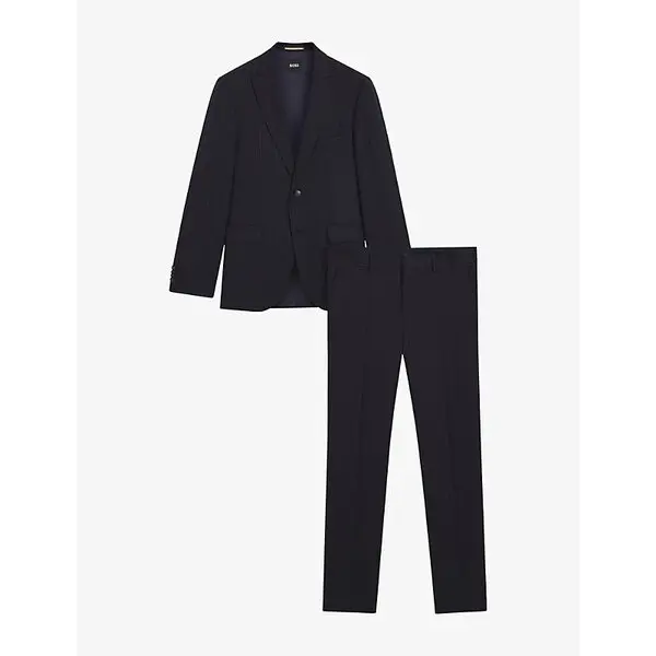 BOSS Pinstriped Regular-fit Wool Suit - Dark Blue