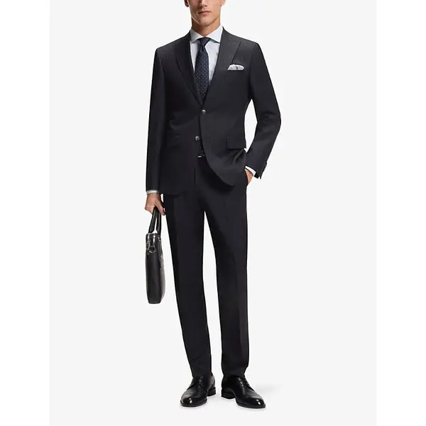 BOSS Pinstriped Regular-fit Wool Suit - Dark Blue