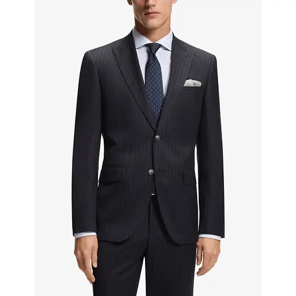 BOSS Pinstriped Regular-fit Wool Suit - Dark Blue