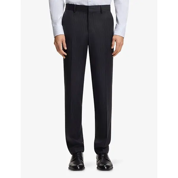 BOSS Pinstriped Regular-fit Wool Suit - Dark Blue