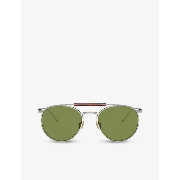 Brunello Cucinelli Sartorial Sunset Round-frame Yellow Gold-plated Titanium Sunglasses - Silver