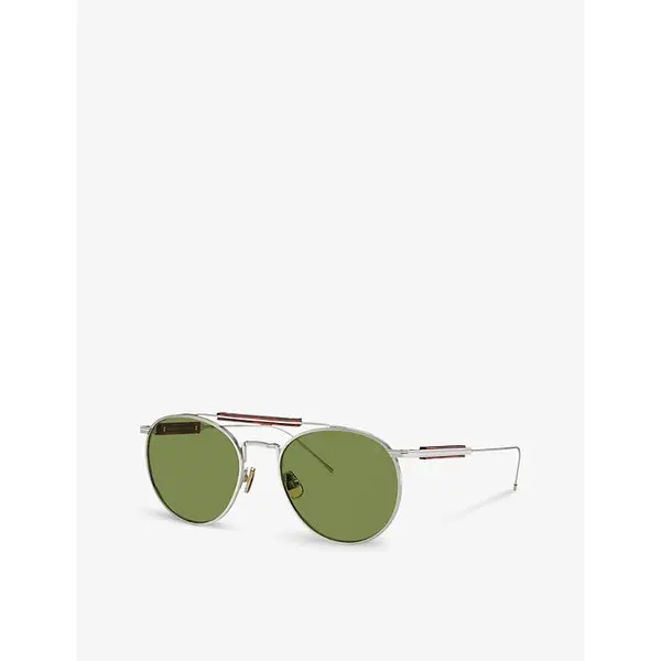 Brunello Cucinelli Sartorial Sunset Round-frame Yellow Gold-plated Titanium Sunglasses - Silver