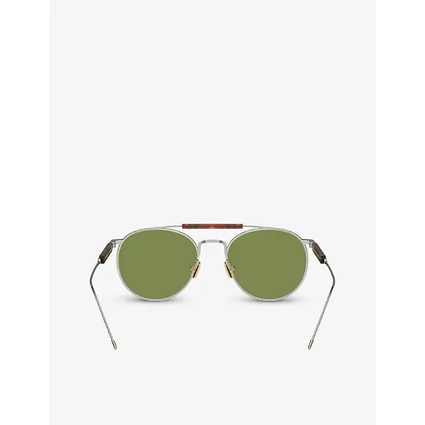Brunello Cucinelli Sartorial Sunset Round-frame Yellow Gold-plated Titanium Sunglasses - Silver