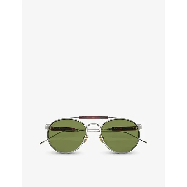 Brunello Cucinelli Sartorial Sunset Round-frame Yellow Gold-plated Titanium Sunglasses - Silver