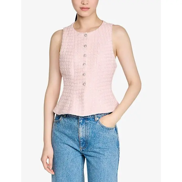 Sandro Sleeveless Sequin-embellished Tweed Jacket