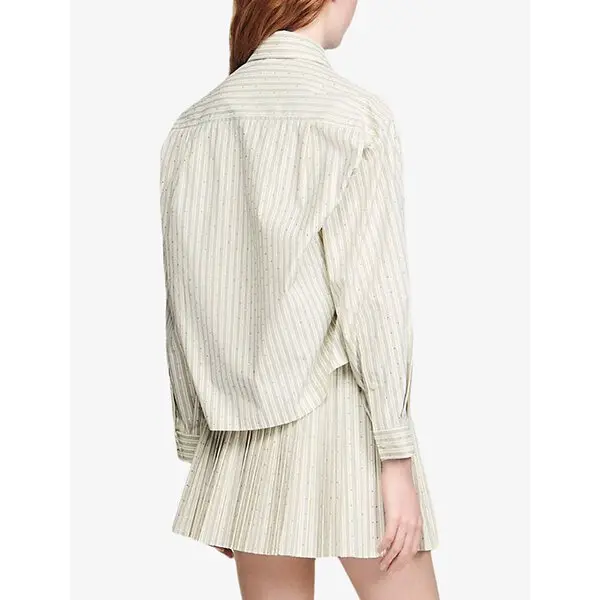 Sandro Striped Rhinestone-embellished Cotton-blend Shirt