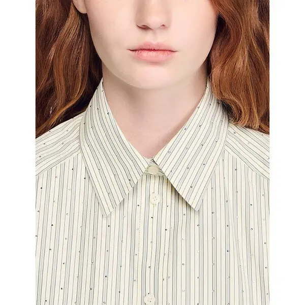 Sandro Striped Rhinestone-embellished Cotton-blend Shirt