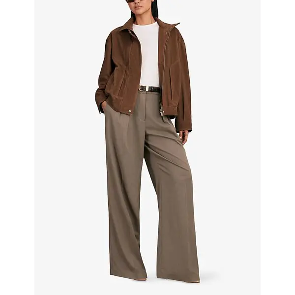 REISS Kiara Funnel-neck Suede Bomber Jacket