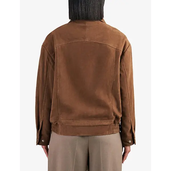REISS Kiara Funnel-neck Suede Bomber Jacket