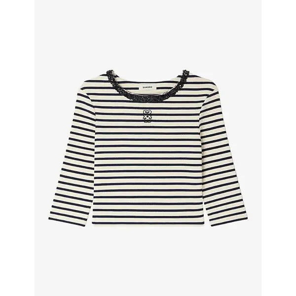 Sandro Striped Cropped Cotton-jersey T-shirt