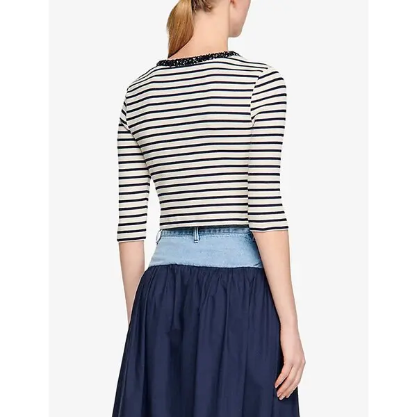 Sandro Striped Cropped Cotton-jersey T-shirt