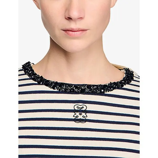 Sandro Striped Cropped Cotton-jersey T-shirt