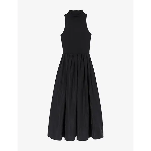 Maje Sleeveless High-neck Taffeta Midi Dress