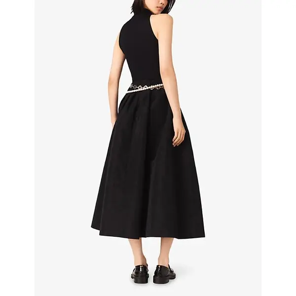 Maje Sleeveless High-neck Taffeta Midi Dress