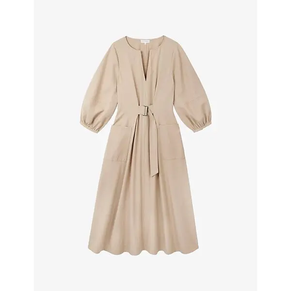 THE WHITE COMPANY Cotton-blend Belted Midi Dress