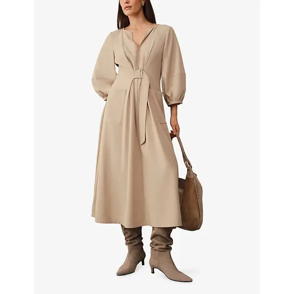 THE WHITE COMPANY Cotton-blend Belted Midi Dress