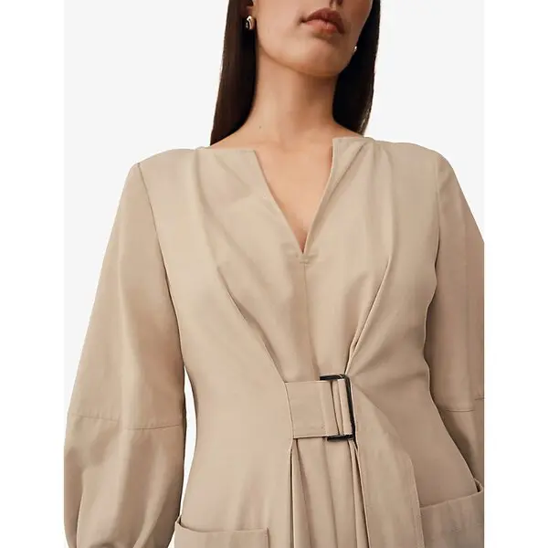THE WHITE COMPANY Cotton-blend Belted Midi Dress